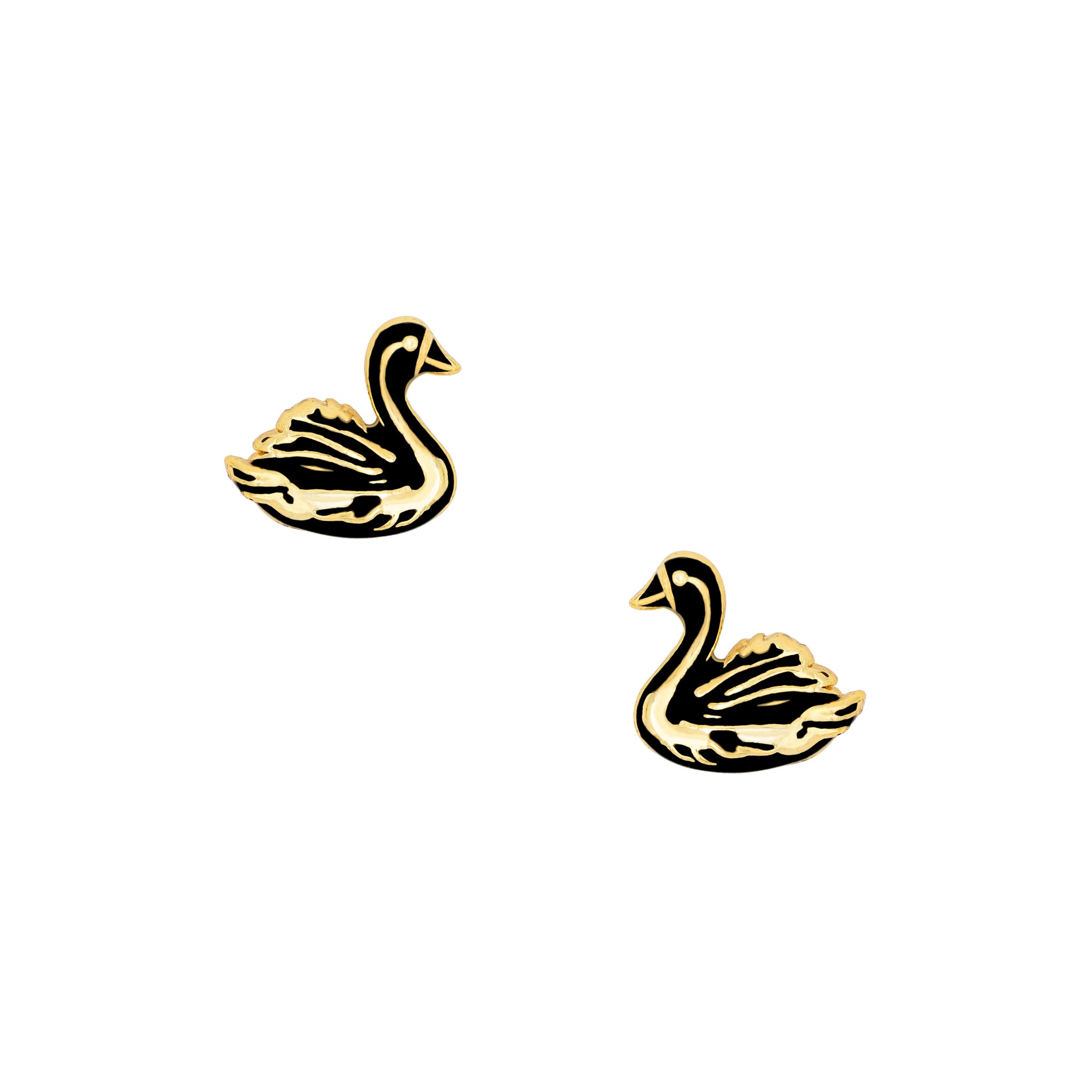 Little Rooms Black Swan Stud Earrings 18K Gold Plated